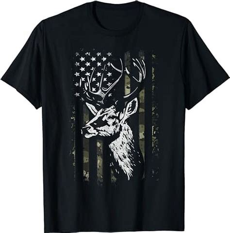 Whitetail Buck Deer Hunting American Camouflage USA Flag T Shirt