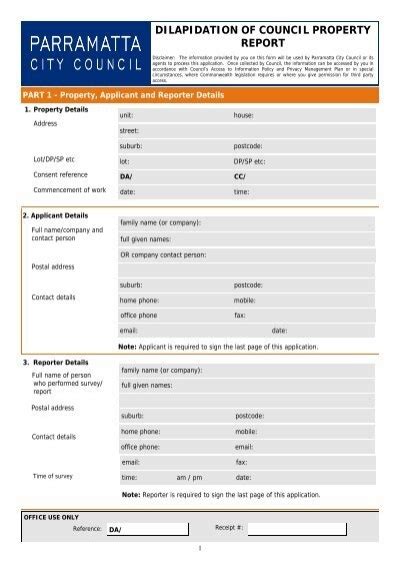 Dilapidation Report Form Parramatta City Council
