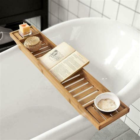 Bamboo Wood Bath Tub Rack Bathroom Shelf Tidy Tray Storage Caddy