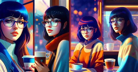 Lexica Cute Girl In Blue Sweater Black Hair Black Wayfarer Glasses