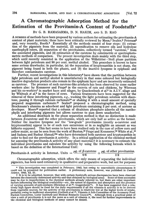 A Chromatographic Adsorption Method For The Estimation Of The Provitamin A Content Of Foodstuffs