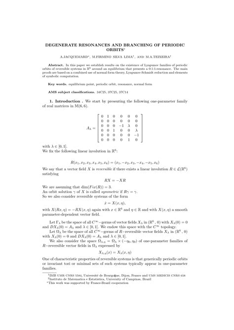 Pdf Degenerate Resonances And Branching Of Periodic Orbits