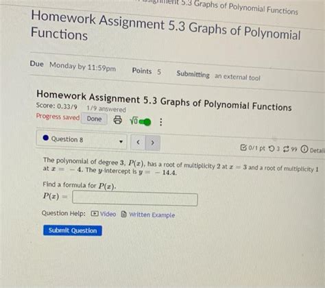 Solved Graphs Of Polynomial Functions Homework Chegg
