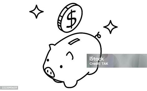 돼지 저금통과 달러 동전 간단한 선 그리기 아이콘 저축 및 개인 금융의 아이소 메트릭 그림 흑인과 백인 가계에 대한 스톡 벡터 아트 및 기타 이미지 Istock