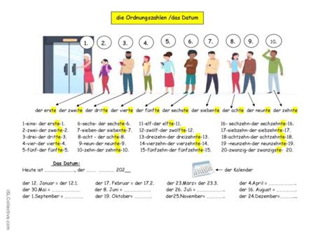 Ordnungszahlen Datum Deutsch DAF Arbeitsblätter pdf doc
