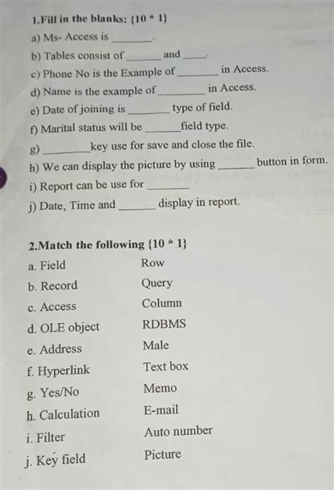 Fill In The Blanks A Ms Access Is B Tables Consist Of An