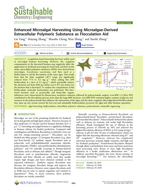 Pdf Enhanced Microalgal Harvesting Using Microalgae Derived Eps As Flocculation Aid