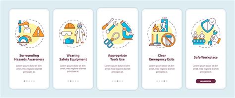 Premium Vector Workplace Safety Elements Onboarding Mobile App Page Screen With Concepts