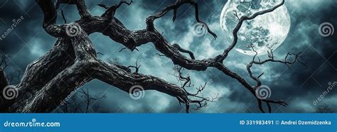 Night Sky Filtered By Moonlight Through Naked Tree Branches Stock Image