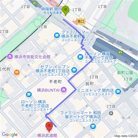 関内駅から横浜武道館へのルートマップ Mdata