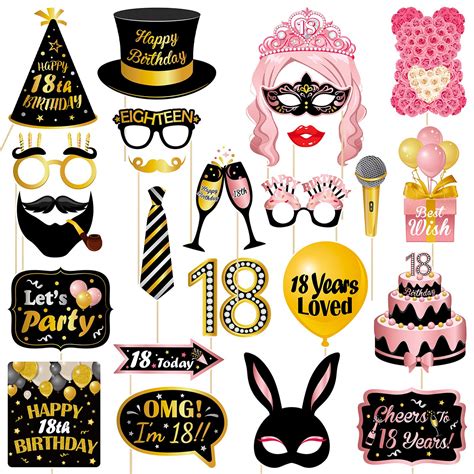 Buy Amosfun 18th Birthday Party Photo Booth Props 24pcs 18th Birthday