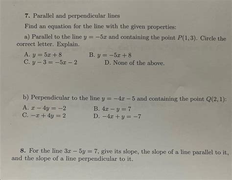 [solved] 7 parallel and perpendicular lines find an equat