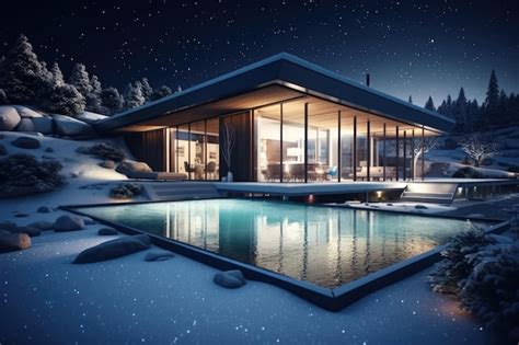 Premium Ai Image Modern House With An Indoor Pool As Its Centerpiece