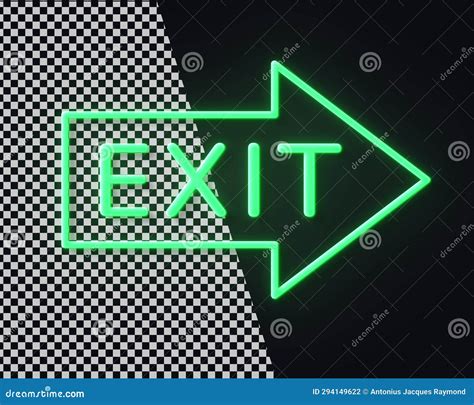 Realistic D Illustration Of Neon Exit Sign With Right Arrow Direction On Transparent Background