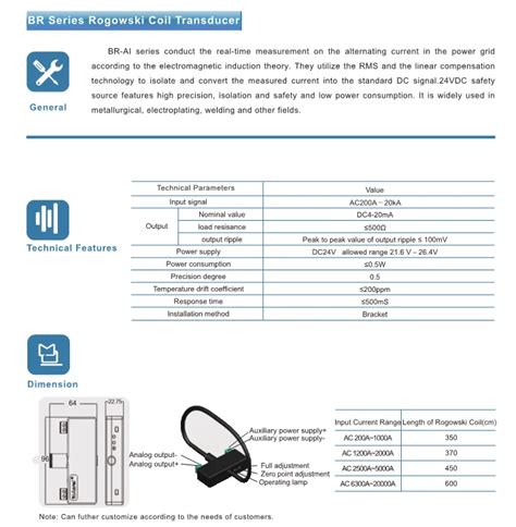 Rogowski Coil Current Transformer Transducer Ac 200a 1000a Input Dc 4 20ma Analog Output Buy