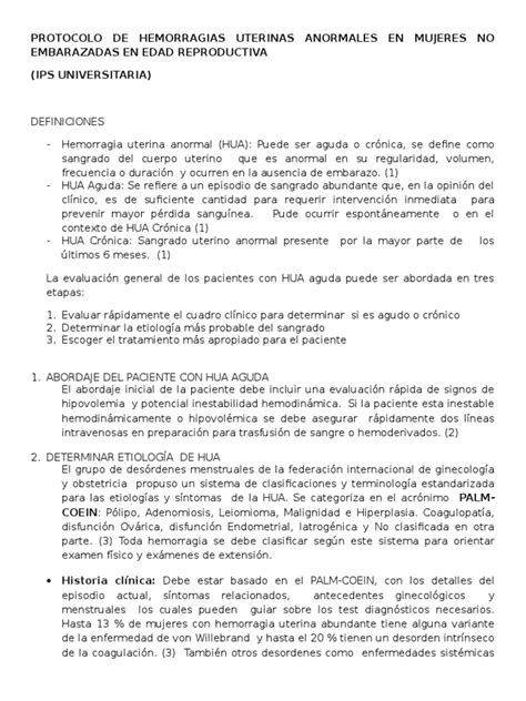 PDF Protocolo De Hemorragias Uterinas Anormales En Mujeres No Embarazadas En Edad Reproductiva