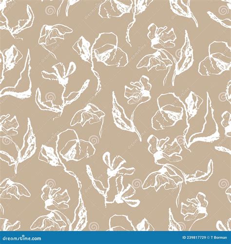 Vector Seamless Pattern Flowers With Leaves Botanical Illustration For
