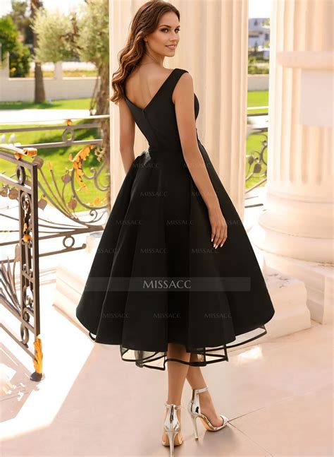 Simple Cap Shoulder A Line Tea Length Cocktail Dresses Missacc
