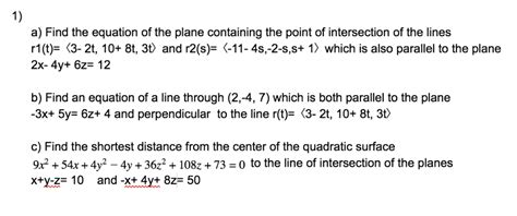 Solved 1 A Find The Equation Of The Plane Containing The