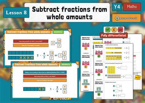 Year 4 Fractions Subtract Fractions From Whole Amounts Lesson 8 Grammarsaurus