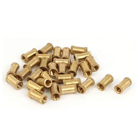 M3 X 4mm X 8mm Female Threaded Insert Embedded Brass Knurled Nut Gold
