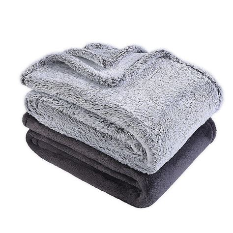 Berkshire Blanket Extra Fluffy Frosted And Solid Blanket Set In Dark