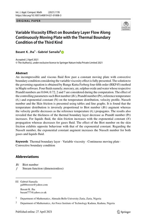 pdf variable viscosity effect on boundary layer flow along