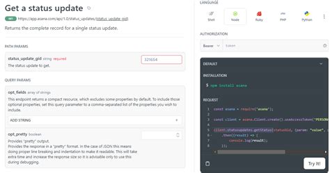 Node Js Asana GetStatus Not Working Developers API Asana Forum