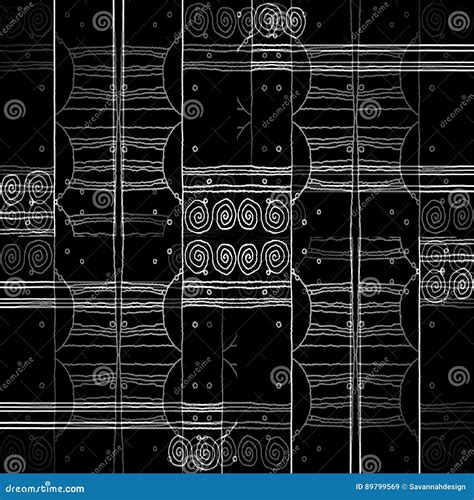 Seamless Regular Spirals Pattern With Wiggly Lines White Gray Black Stock Illustration