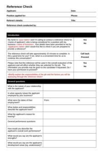 Free Printable Reference Check Form Templates PDF Doc ExcelSHE