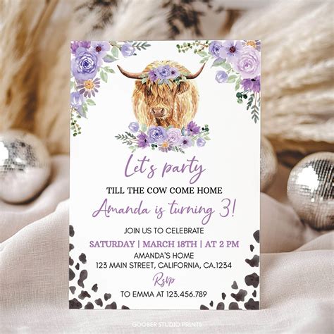 Highland Cow Birthday Party Invitation Goober Studio Prints
