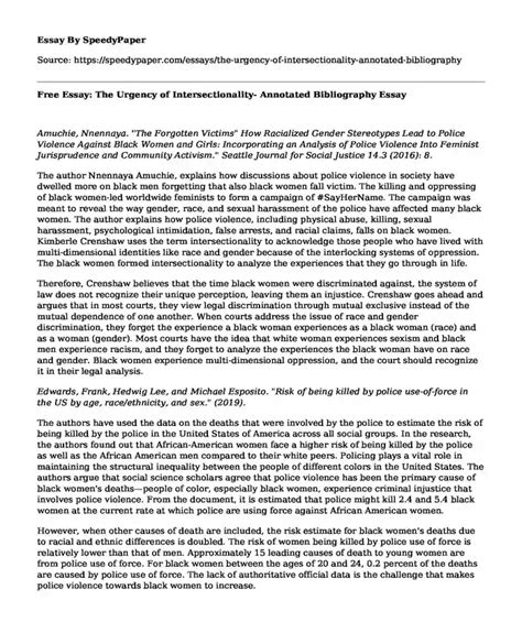 Free Essay The Urgency Of Intersectionality Annotated Bibliography