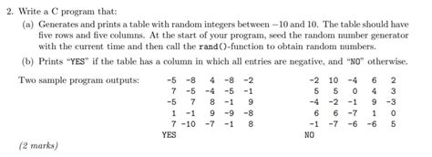 Solved 2 Write A C Program That A Generates And Prints A Chegg