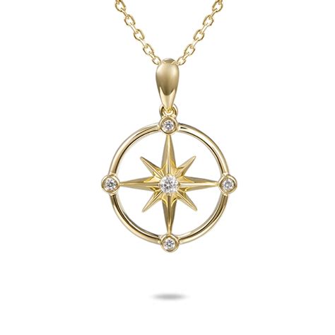14k Gold Compass Rose Diamond Pendant Argento Jewelry