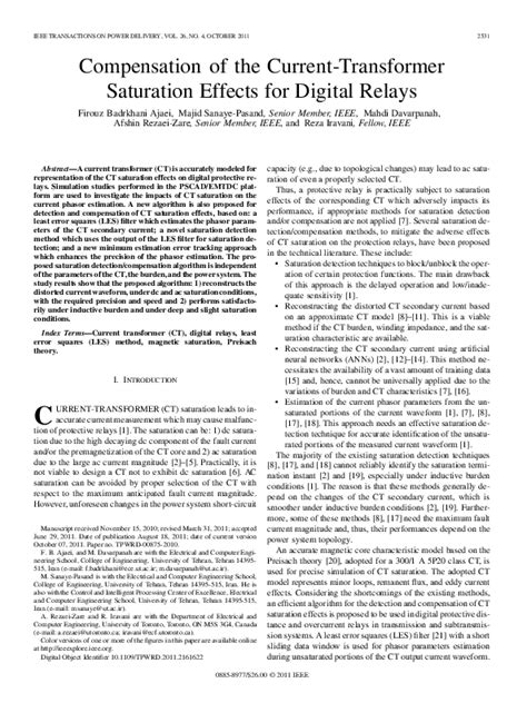 Pdf Compensation Of The Current Transformer Saturation Effects For