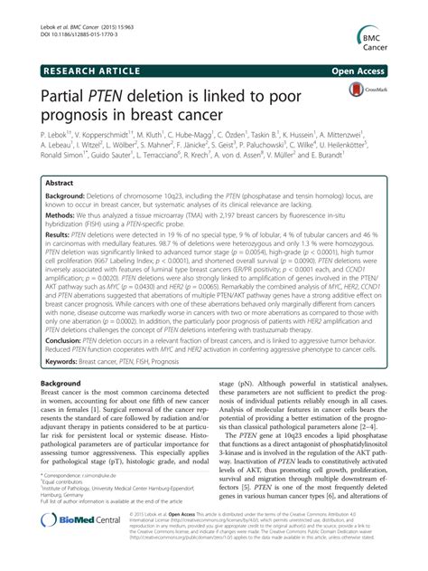 Pdf Partial Pten Deletion Is Linked To Poor Prognosis In Breast Cancer