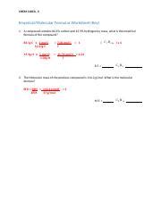 Empirical And Molecular Formulas Worksheet Calculating Compound Course Hero