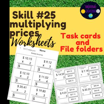 Skill 25 Multiplying Prices MATH Worksheets File Folders Task Cards