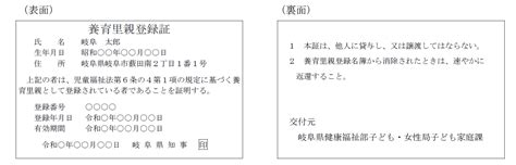 里親登録証 岐阜県公式ホームページ（子ども家庭課）