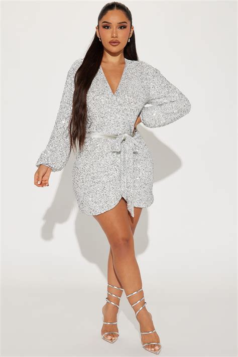 Wrap It Up Sequin Mini Dress Silver Fashion Nova