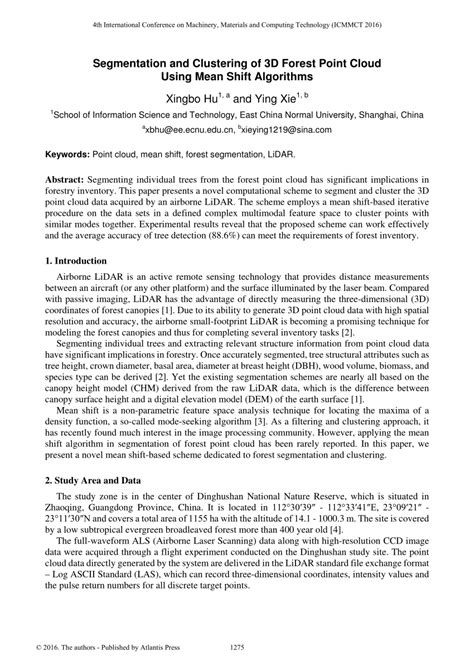 PDF Segmentation And Clustering Of 3D Forest Point Cloud Using Mean
