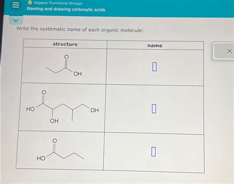 Solved Organic Functional Groupsnaming And Drawing