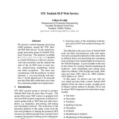 Itu Turkish Nlp Web Service Acl Anthology