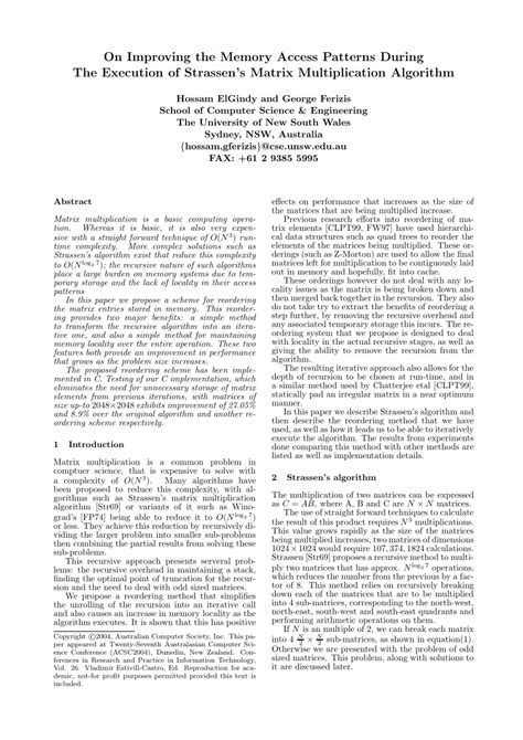 pdf on improving the memory access patterns during the execution of