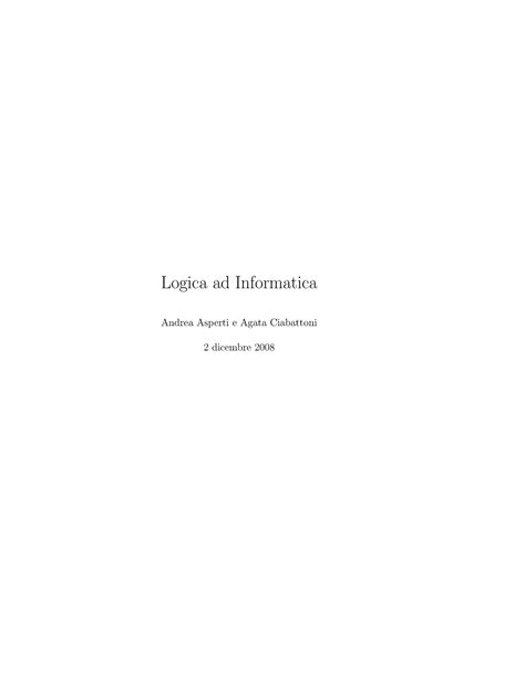 Andrea Asperti Agata Ciabattoni Logica A Informatica Mc Graw Hill