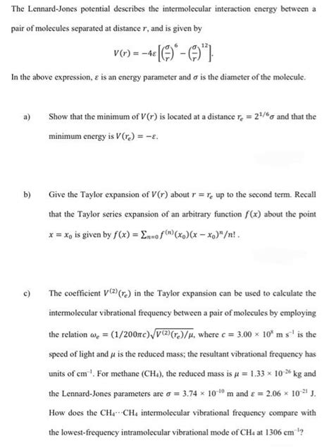 Solved The Lennard Jones Potential Describes The