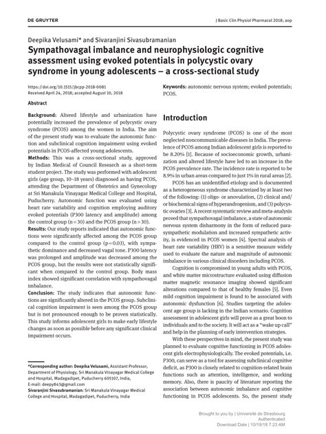 Pdf Sympathovagal Imbalance And Neurophysiologic Cognitive Assessment