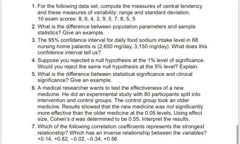 solved for the following data set compute the measures of