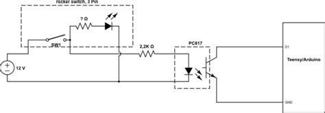 switches read 12v input with arduino teensy via pc817 optocoupler