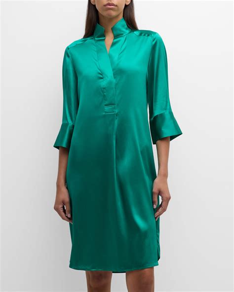 Dea Kudibal Kamilles Dea High Collar Silk Satin Shirtdress Neiman Marcus